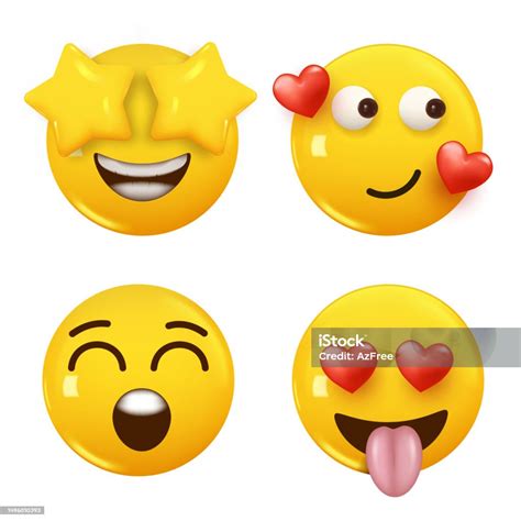 3d 아이콘 노란색 미소 이모티콘 세트 아이콘 스마일 이모티콘을 설정합니다 벡터 3차원 형태에 대한 스톡 벡터 아트 및 기타