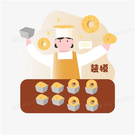 一组手绘卡通面包制作过程套图之装模具png图片素材下载 面包png 熊猫办公
