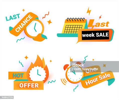카운트다운 배너 한정 특별 제공 스티커 프로모션이 종료될 때까지 날짜와 시간을 계산합니다 시계 또는 달력이있는 할인 표지판 리본 및 프로모션 레터링 벡터 판매 배지 세트