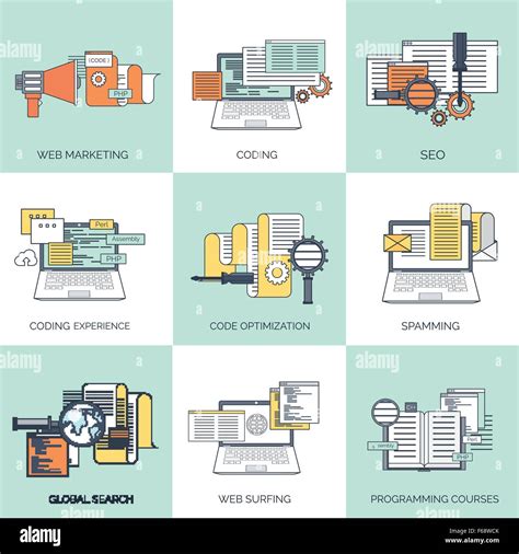 Vector Illustration Flat Background Coding Programming Seo Search