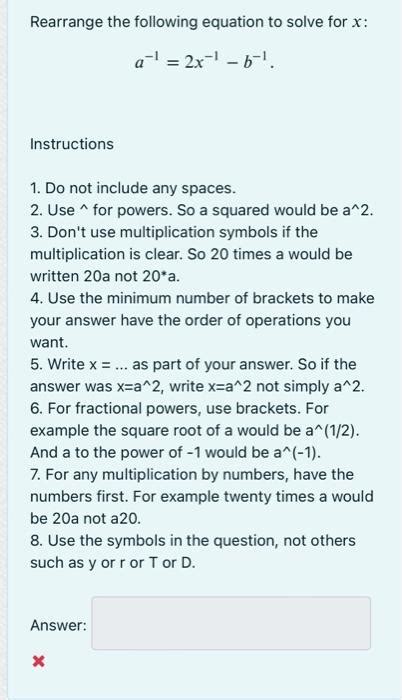 solved rearrange the following equation to solve for x