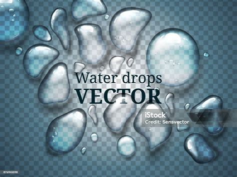 물 블루 투명 배경 투명도 효과 액체의 현실적인 드랍 스 드랍 스 어떤 색상 배경이 나 개체에 적용 될 수 있다 물에 대한 스톡 벡터 아트 및 기타 이미지 Istock
