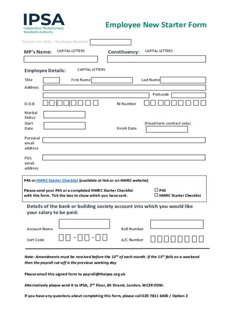 New Employee Starter Form Uk Fill Out And Sign Online Dochub