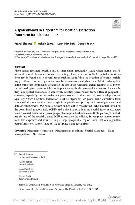A Spatially Aware Algorithm For Location Extraction From Structured Documents Request Pdf