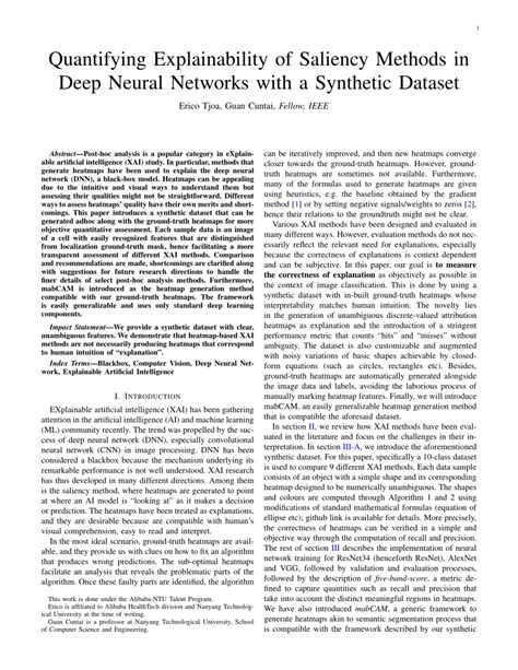 pdf quantifying explainability of saliency methods in deep neural networks with a synthetic