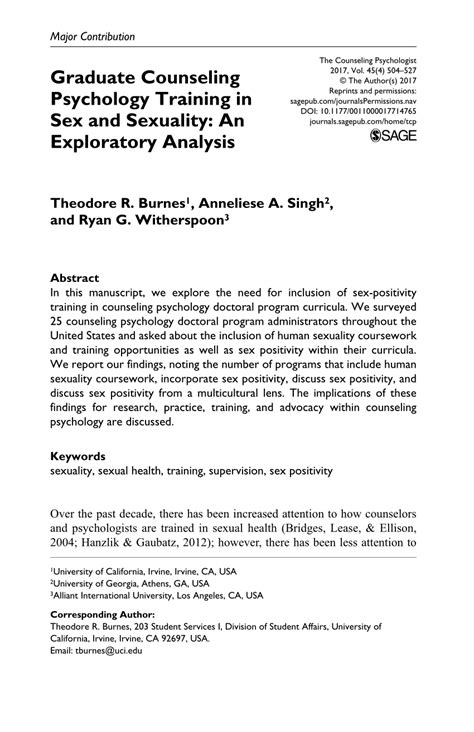 PDF Graduate Counseling Psychology Training In Sex And Sexuality An Exploratory Analysis