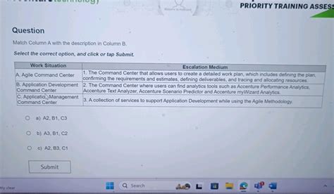 PRIORITY TRAINING ASSES Question Match Column StudyX