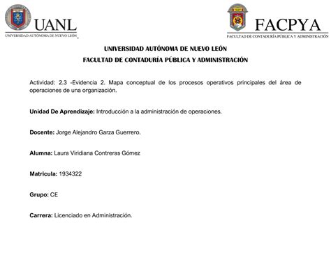 Evidencia 2evidencia 2 Mapa Conceptual De Los Procesos Operativos Principales Del área De