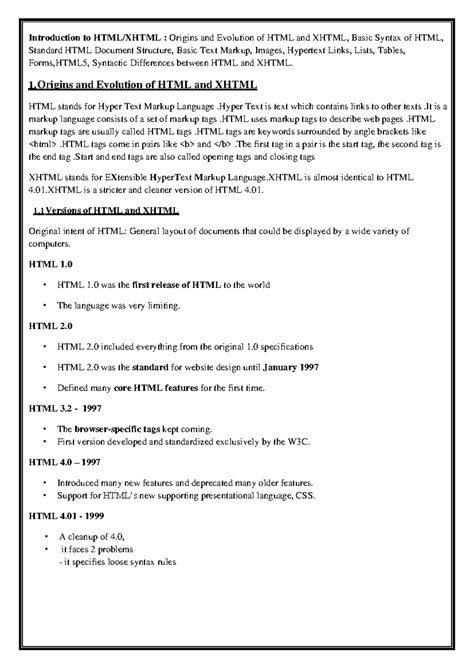 Wit Unit 2 Part 2 Introduction To Htmlxhtml Origins And Evolution