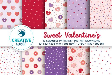 Sweet Valentines Seamless Donut Patterns Graphic By Creative Wolf Design · Creative Fabrica