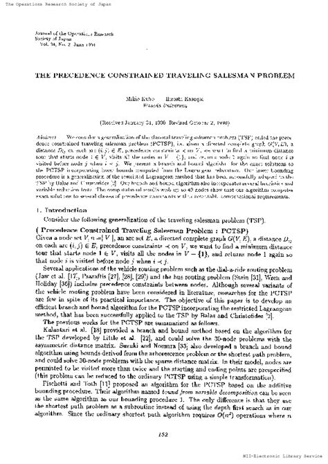 Pdf The Precedence Constrained Traveling Salesman Problem