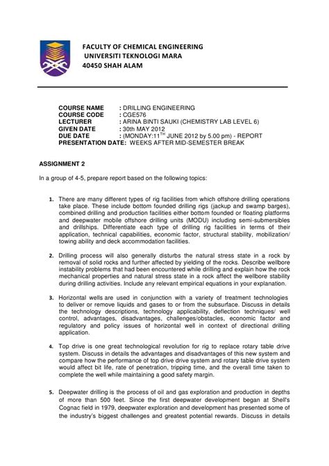 Assignment 2 Pdf Drilling Rig Offshore Drilling