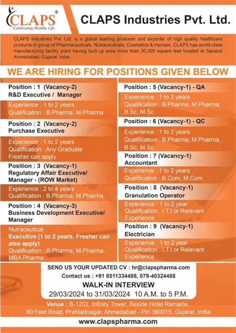 Dr Sudheer Kumar Kandibanda On Linkedin Claps Industries Walk Ins For Freshers And Experienced