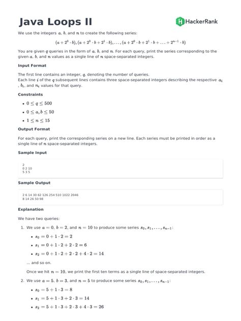 Java Loops Ii Input Format Pdf