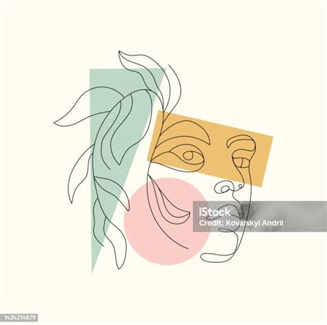 여자는 한 줄 스타일에 직면합니다 꽃과 얼굴 손 그리기 개념 추상적인 기하학적 인물 배경 한 라인 아트 벡터 일러스트 디자인 가리기에 대한 스톡 벡터 아트 및 기타 이미지