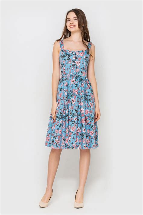 Сукня міді голуба у квіти Nine