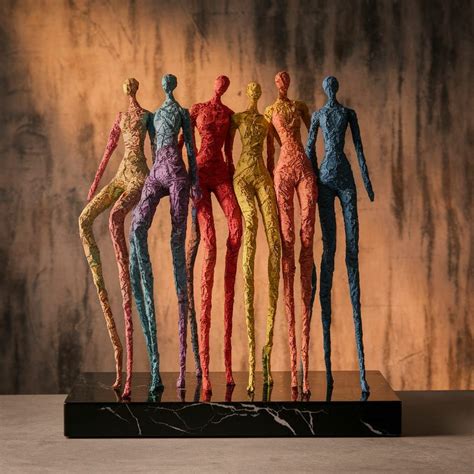 Abstract Sculptures Elongated Figures In Multicolored Pap