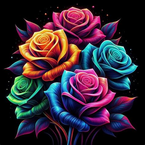 Premium Psd Hyperrealistic Neon Colored Cyan Magenta Yellow Bouquet