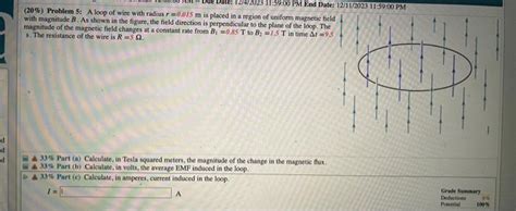 solved 20 problem 5 a loop of wire with radius r 0 015
