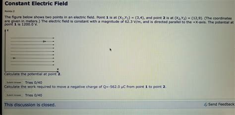 Solved Constant Electric Field Points 2 The Figure Below