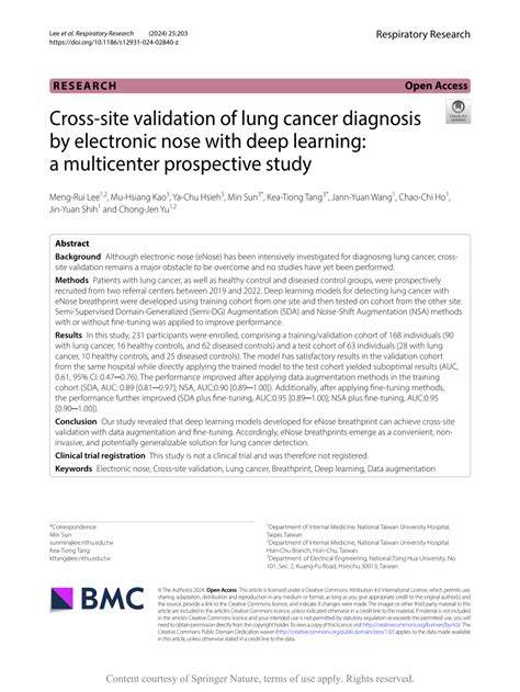 Pdf Cross Site Validation Of Lung Cancer Diagnosis By Electronic Nose With Deep Learning A