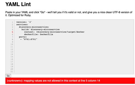 docker compose file has yaml scanner scannererror stack overflow