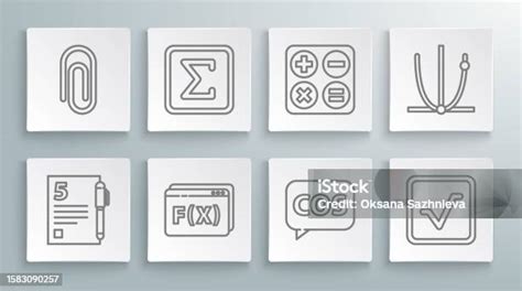 세트 라인 책 열기 기하학적 그림 사각형 오각형 프리즘 계산기가 있는 태블릿 루트 울리는 종 및 책 단어 수학 아이콘 벡터 3차원 형태에 대한 스톡 벡터 아트 및 기타