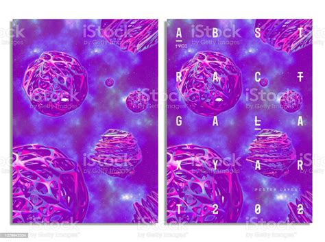 트렌디한 우주 포스터 레이아웃 생생한 컬러와 함께입니다 80 년대 스타일 전단지 디자인을 추상화 합니다 3d 렌더링입니다 3차원 형태에 대한 스톡 벡터 아트 및 기타 이미지