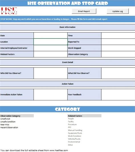 Hse Observation And Stop Card Template Eloquens