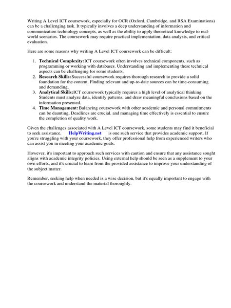 A Level Ict Coursework Ocr Pdf Educational Technology Information
