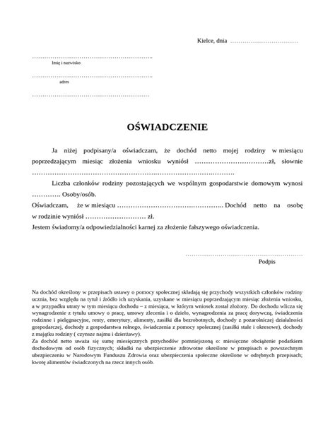 Oswiadczenie O Dochodach Pdf