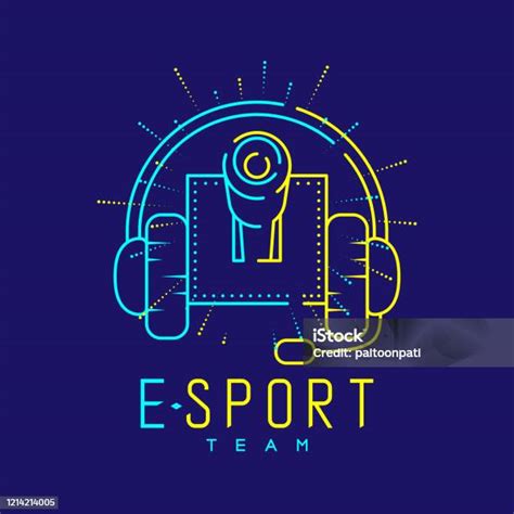 Esport 스트리머 아이콘 개요 스트로크 마이크와 반지름 대포 디자인이 있는 헤드폰 게이밍 기어 Esport 팀 텍스트 및 복사 공간 벡터 Eps 10 E스포츠에 대한