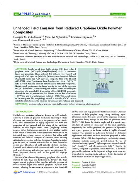 Pdf Enhanced Field Emission From Reduced Graphene Oxide Polymer Composites