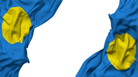Palau Flag Cloth Wave Banner In The Corner With Bump And Plain Texture