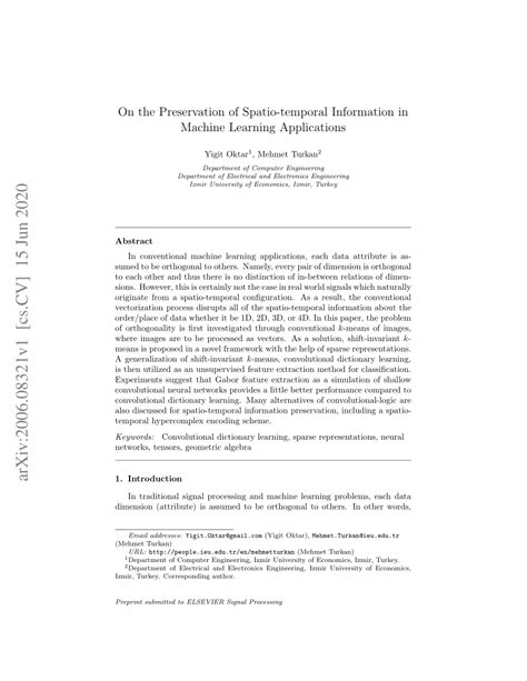 Pdf On The Preservation Of Spatio Temporal Information In Machine Learning Applications