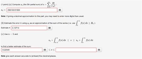 solved 48 1 point a compute ss the 5th partial sum of s