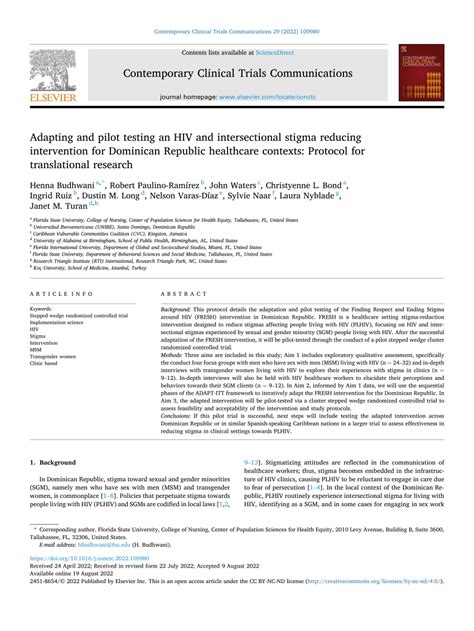 Pdf Adapting And Pilot Testing An Hiv And Intersectional Stigma Reducing Intervention For