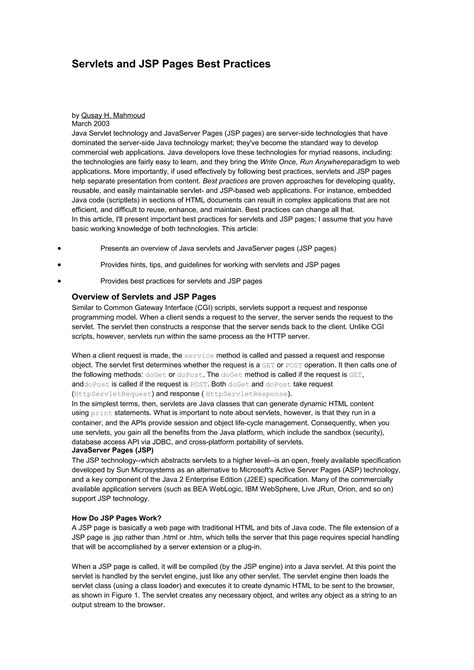 Servlets And Jsp Pages Best Practices Pdf