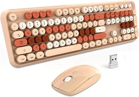 Amazon Com Keyboard And Mouse Wireless Cute Wireless Typewriter Keyboard With 104 Retro Round