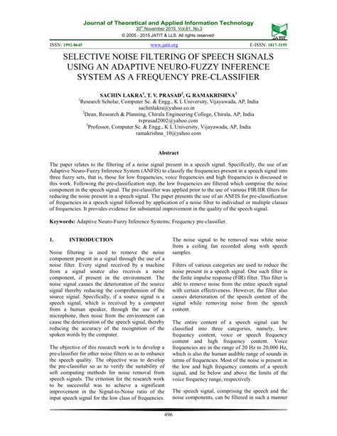 pdf selective noise filtering of speech signals using an adaptive