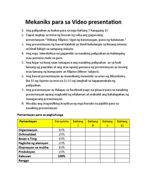 Mekaniks Para Sa Video Presentation Pdf