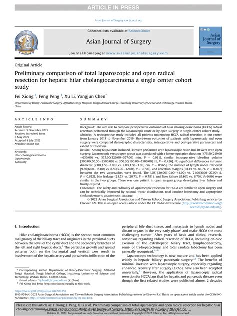 Pdf Preliminary Comparison Of Total Laparoscopic And Open Radical Resection For Hepatic Hilar