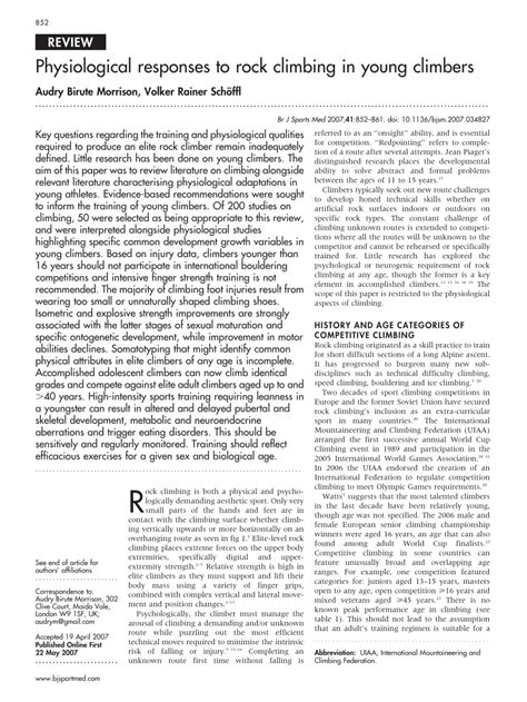 Pdf Physiological Responses To Rock Climbing In Young Climbers