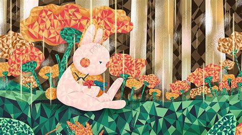 토끼가 소녀를 안고 숲속에서 쉬다 낮은 다각형 치유 삽화 일러스트 브랜드 가치 추가 토끼 아름다운 일러스트 Pngtree 로열티 무료