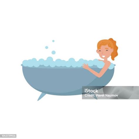 젊은 여성이 복용 목욕 거품 욕조 아름다움 치료에서에서 젊은 여자 자신을 돌보는 흰색 배경에 그림을 벡터 귀여운에 대한 스톡 벡터 아트 및 기타 이미지 Istock