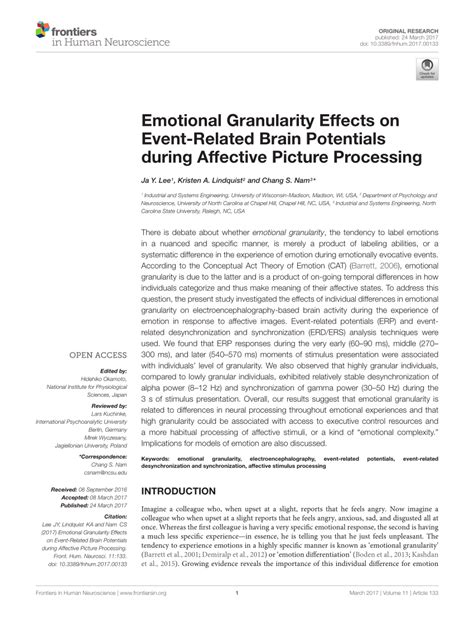 Pdf Emotional Granularity Effects On Event Related Brain Potentials During Affective Picture