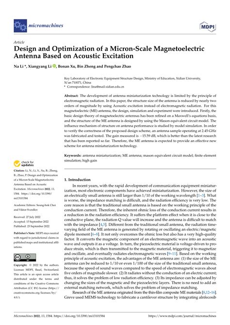 Pdf Design And Optimization Of A Micron Scale Magnetoelectric Antenna Based On Acoustic Excitation