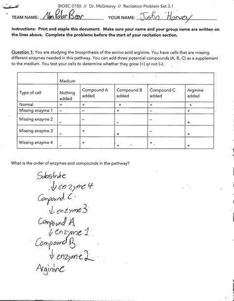 Bio Recitation Problem SET TEAM NAME BIOSC Dr McGreevy Recitation Problem Set