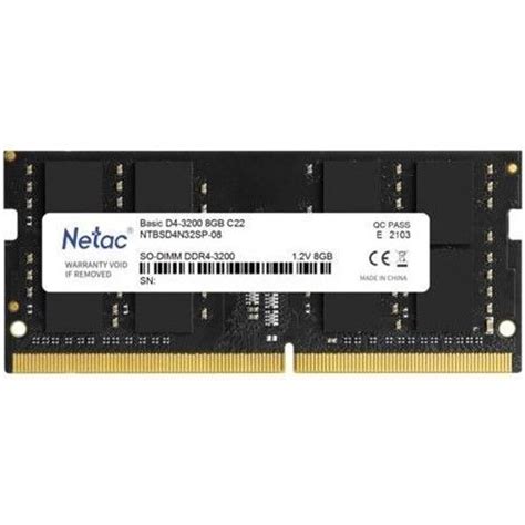 Оперативная память SO DIMM NETAC Basic 8GB DDR4 3200 CL22 NTBSD4N32SP 08 N OEM купить в