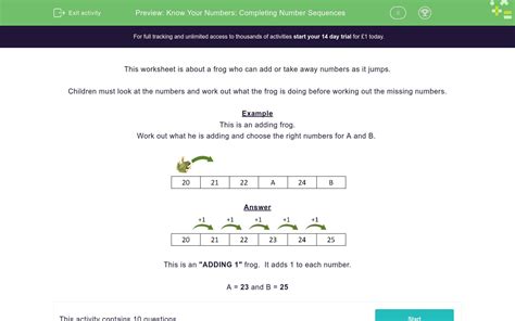 Know Your Numbers Completing Number Sequences Worksheet EdPlace
